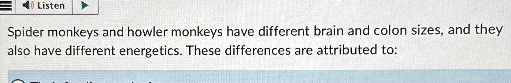 Solved Spider monkeys and howler monkeys have different | Chegg.com