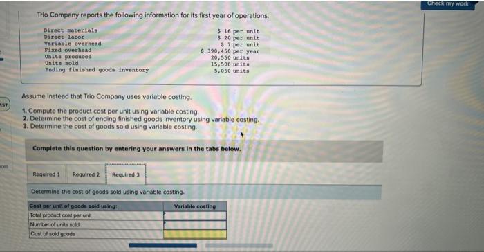 Solved Trio Company reports the following intormation for | Chegg.com