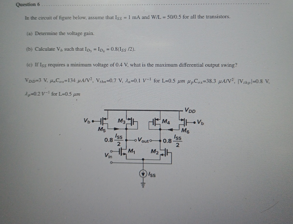 Solved Question 6In the circuit of figure below, assume that | Chegg.com