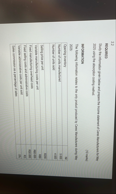 Solved 2.2REQUIREDStudy the information given below and | Chegg.com