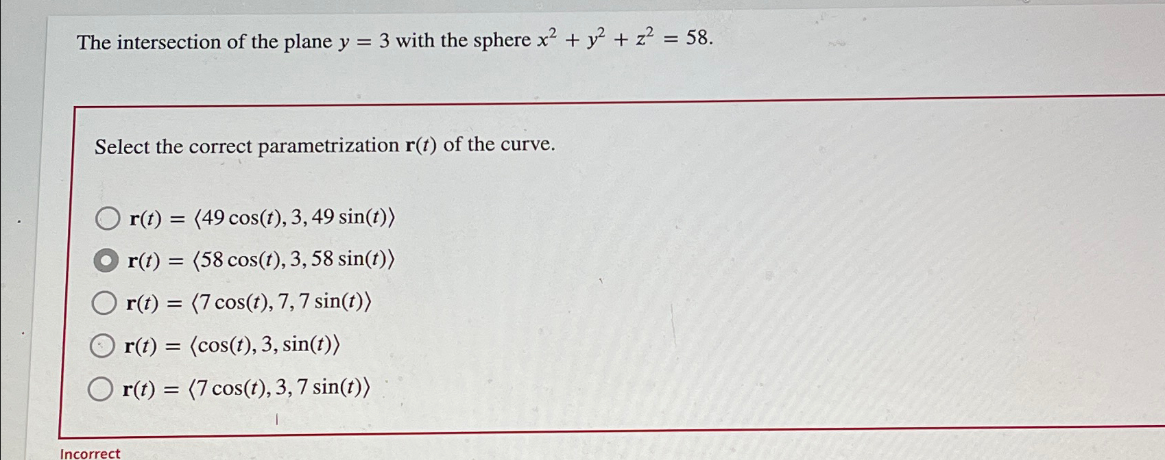 Solved The intersection of the plane y=3 ﻿with the sphere | Chegg.com