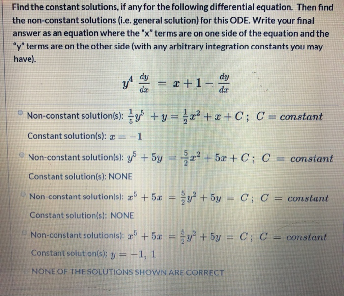 Solved Find the constant solutions, if any for the following | Chegg.com