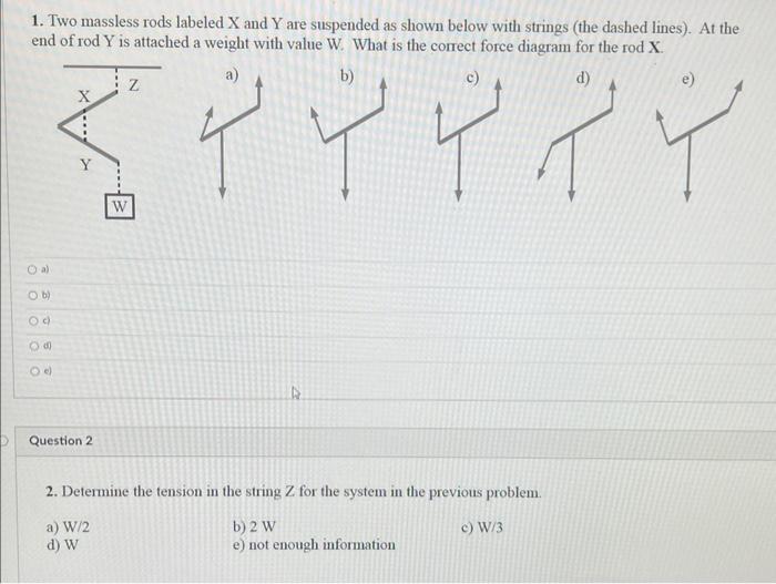 Solved 1. Two massless rods labeled X and Y are suspended as | Chegg.com