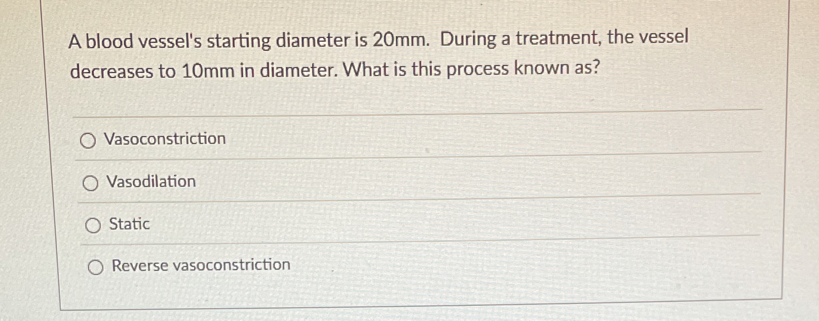 Solved A blood vessel's starting diameter is 20 ﻿mm . | Chegg.com