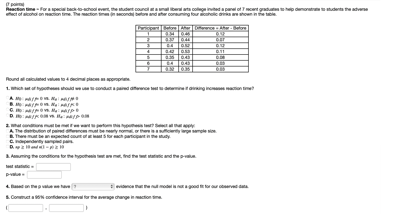 Solved (7 ﻿points)Reaction time ∼ ﻿For a special | Chegg.com