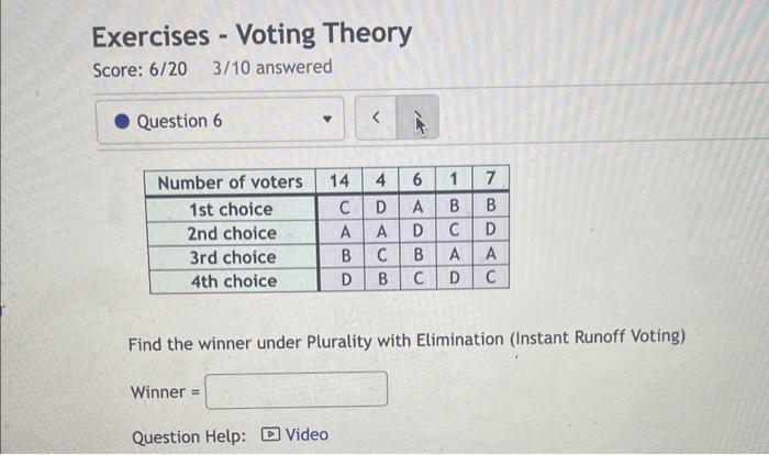 Solved Exercises - Voting Theory Score: 6/203/10 answered | Chegg.com
