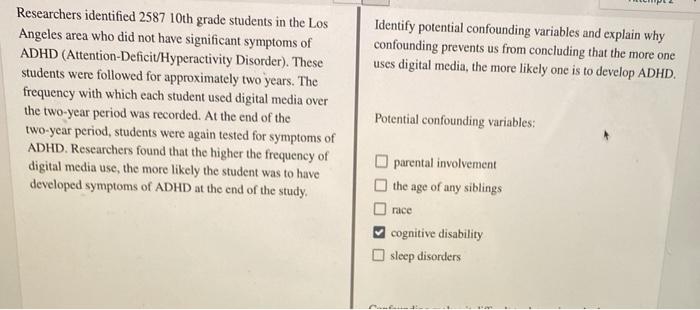 Solved Identify potential confounding variables and explain | Chegg.com