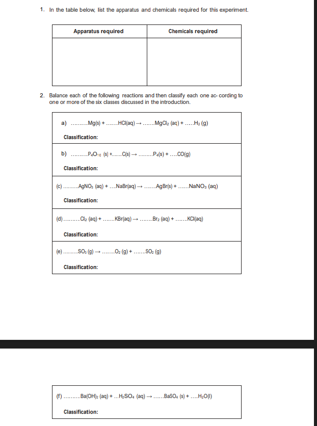1. In the table below, list the apparatus and | Chegg.com