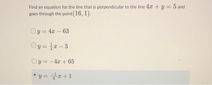 Solved Find an equation for the line that is perpendicular | Chegg.com