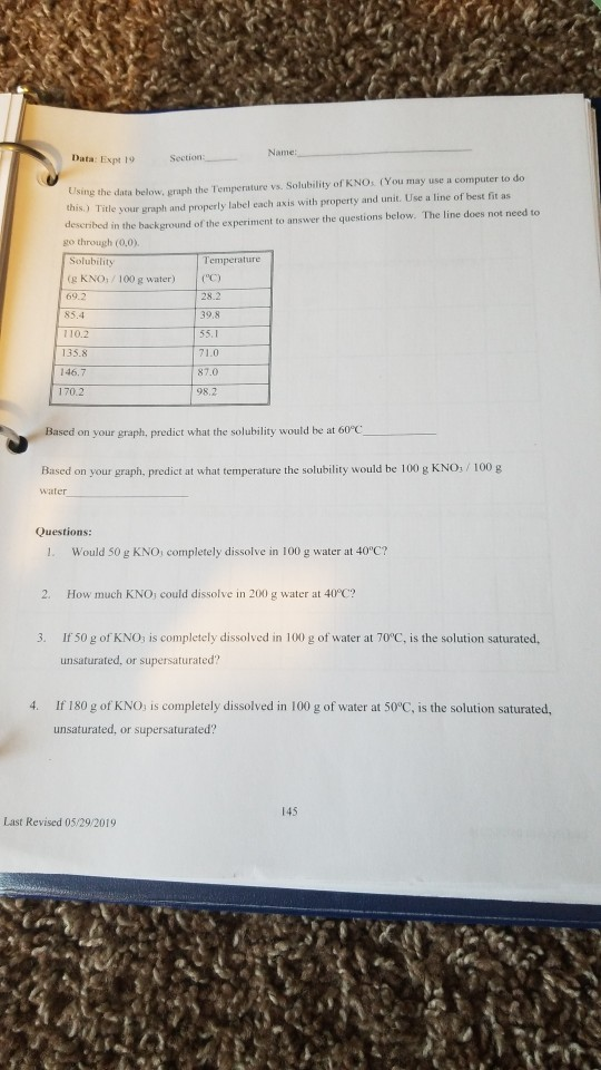 Solved Name: Data: Expe 19 Section: Using the data below, | Chegg.com