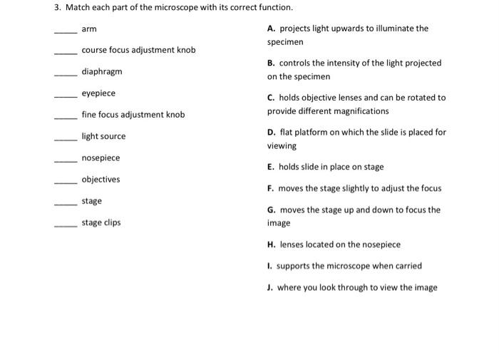 Solved 3. Match each part of the microscope with its correct | Chegg.com