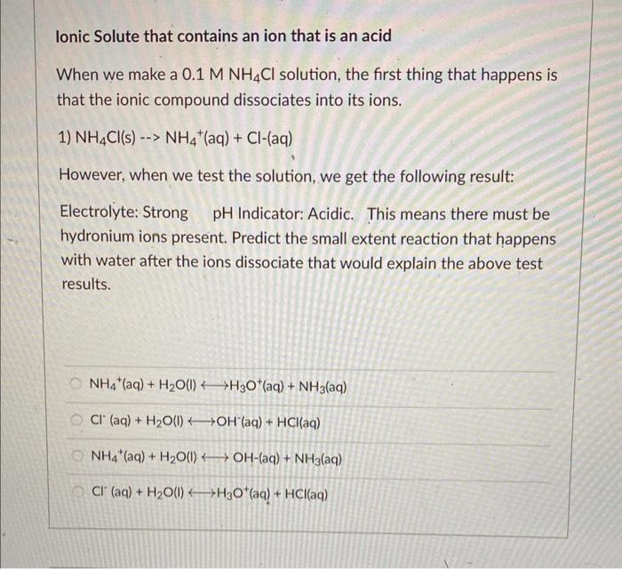 Solved Ionic Solute that contains an ion that is an acid | Chegg.com
