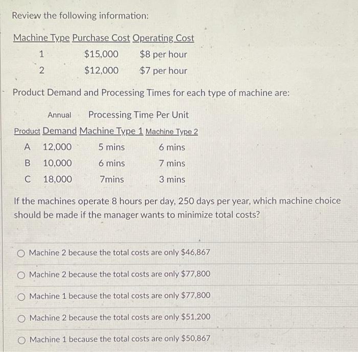 Solved Review the following information: Machine Type | Chegg.com