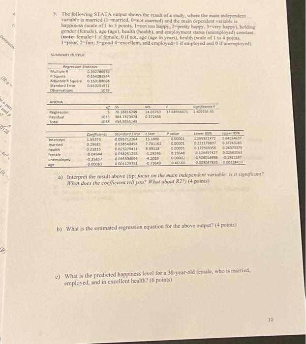 Solved The following STATA output shows the result of a | Chegg.com