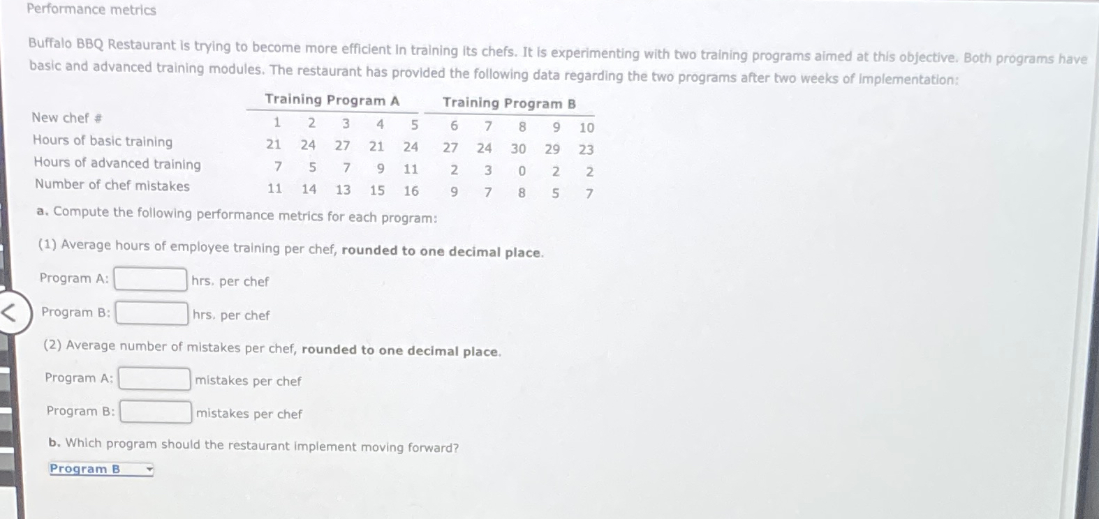 Solved Performance metricsBuffalo BBQ Restaurant is trying | Chegg.com