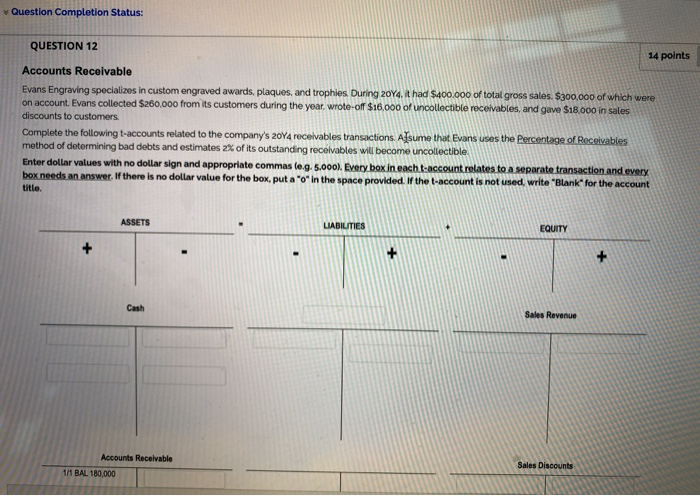Solved Question Completion Status: QUESTION 12 14 points | Chegg.com