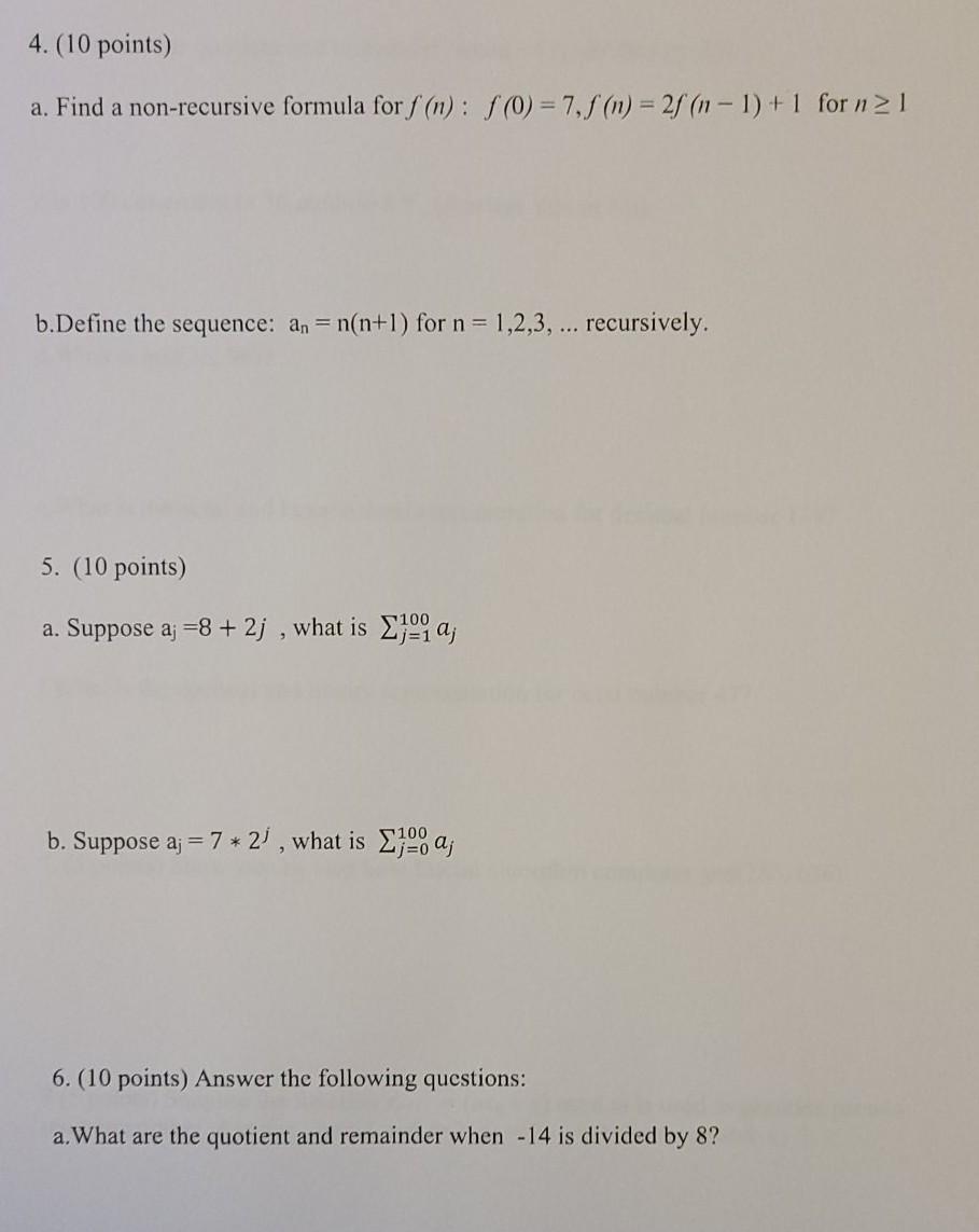 Solved 4. (10 points) a. Find a non-recursive formula for | Chegg.com