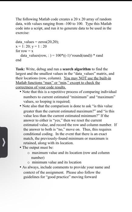 Solved The following Matlab code creates a 20 x 20 array of | Chegg.com