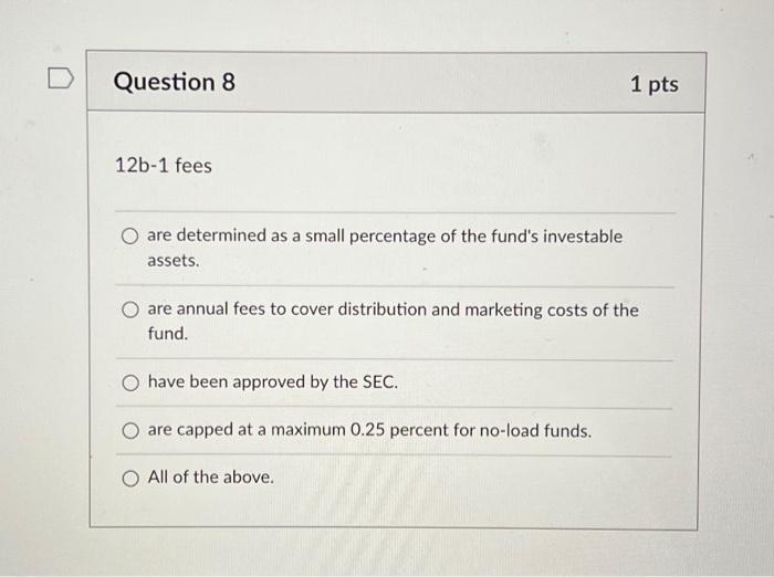 Solved 12b−1 fees are determined as a small percentage of | Chegg.com
