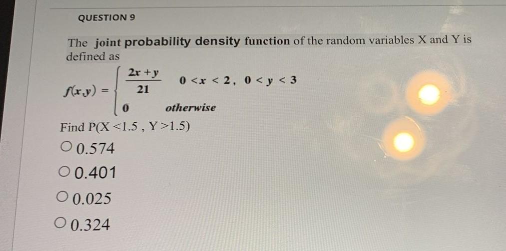 Solved The joint probability density function of the random | Chegg.com