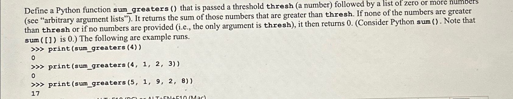 Solved Define a Python function sum_greaters () ﻿that is | Chegg.com