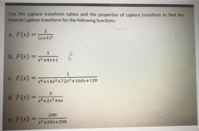 Solved Use the Laplace transform tables and the properties | Chegg.com