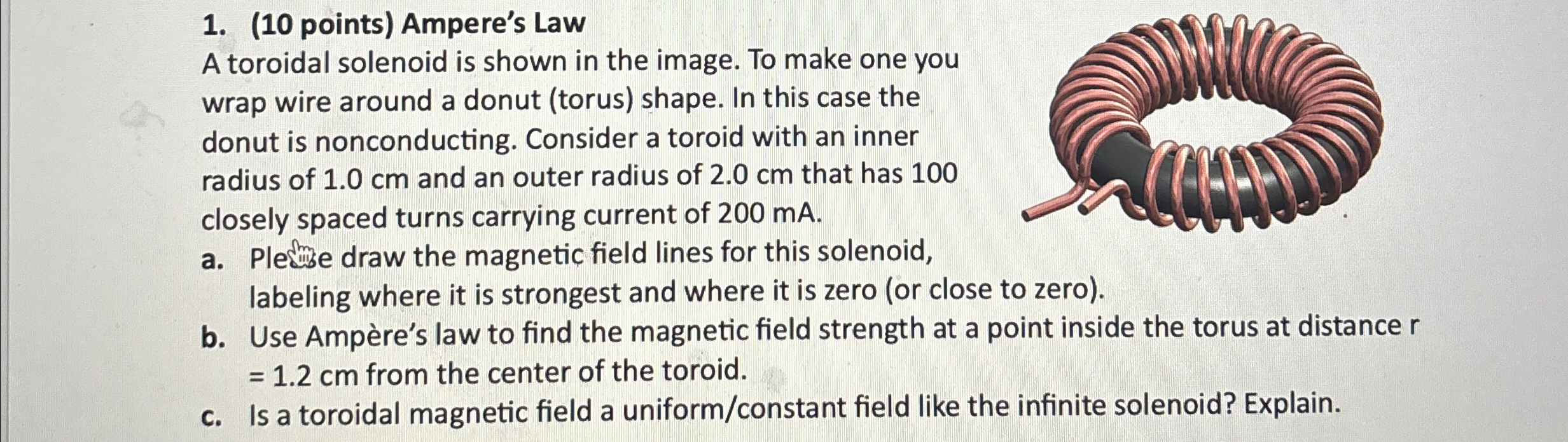 Solved (10 ﻿points) ﻿Ampere's LawA toroidal solenoid is | Chegg.com