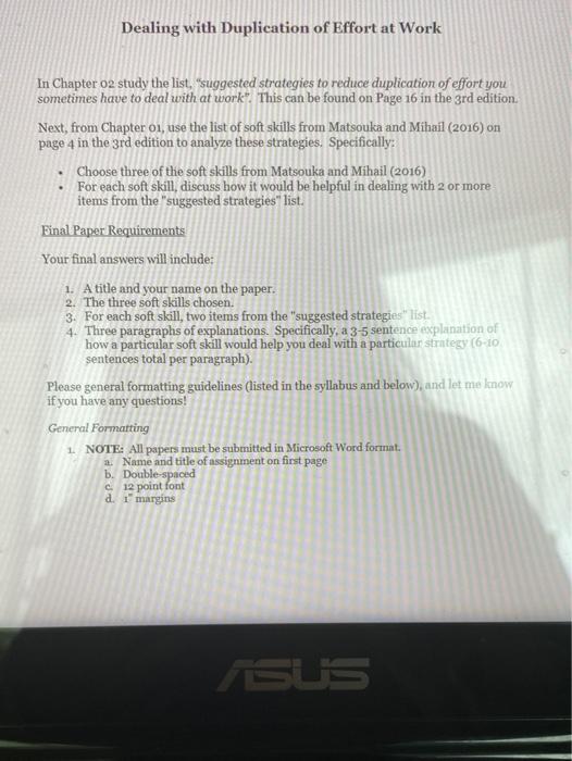 Solved Dealing with Duplication of Effort at Work In Chapter | Chegg.com