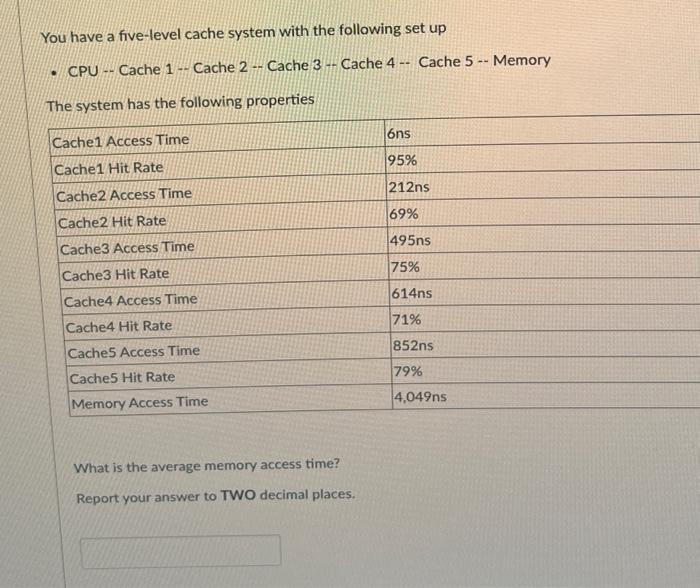 Solved You have a five-level cache system with the following | Chegg.com