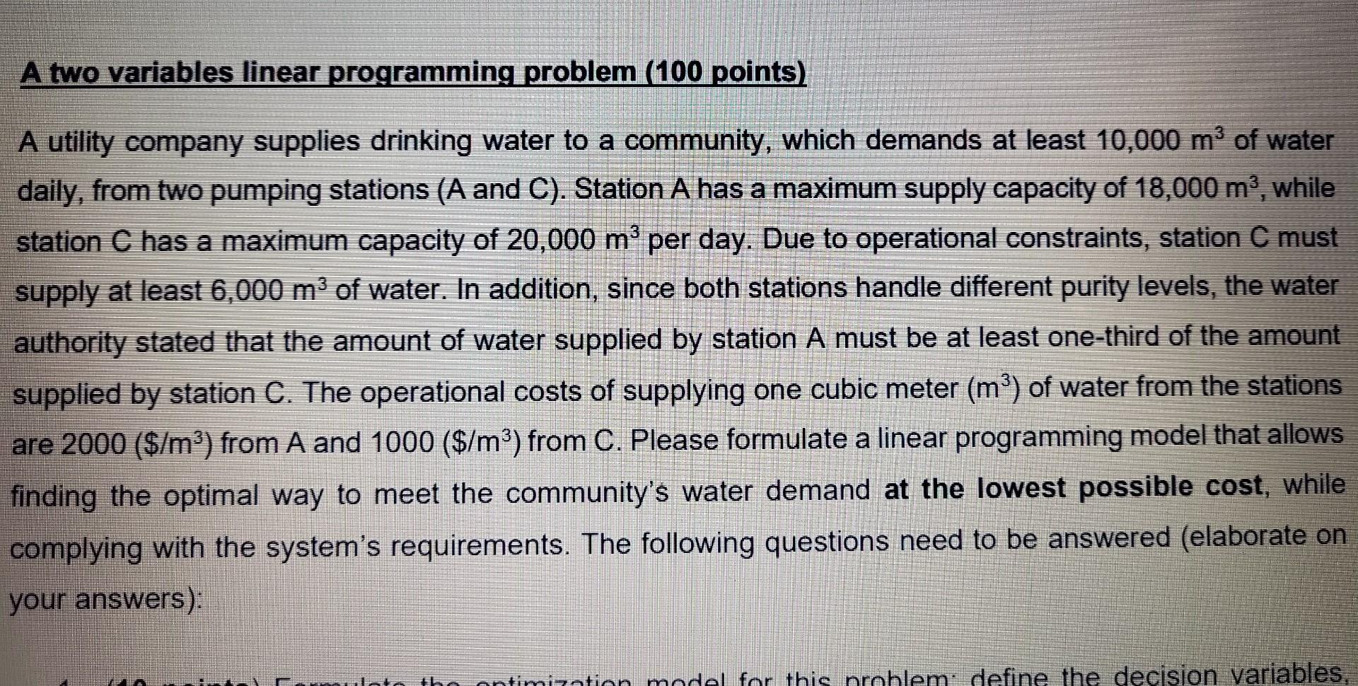 Solved A two variables linear programming problem (100 | Chegg.com