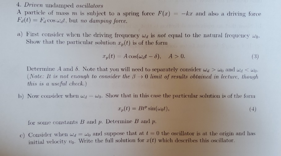 Solved 4. Driven undamped oscillators A particle of mass m | Chegg.com