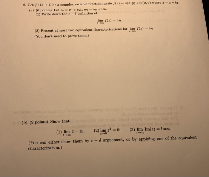 Solved 6 Let F D C Be A Complex Variable Function Write 6306