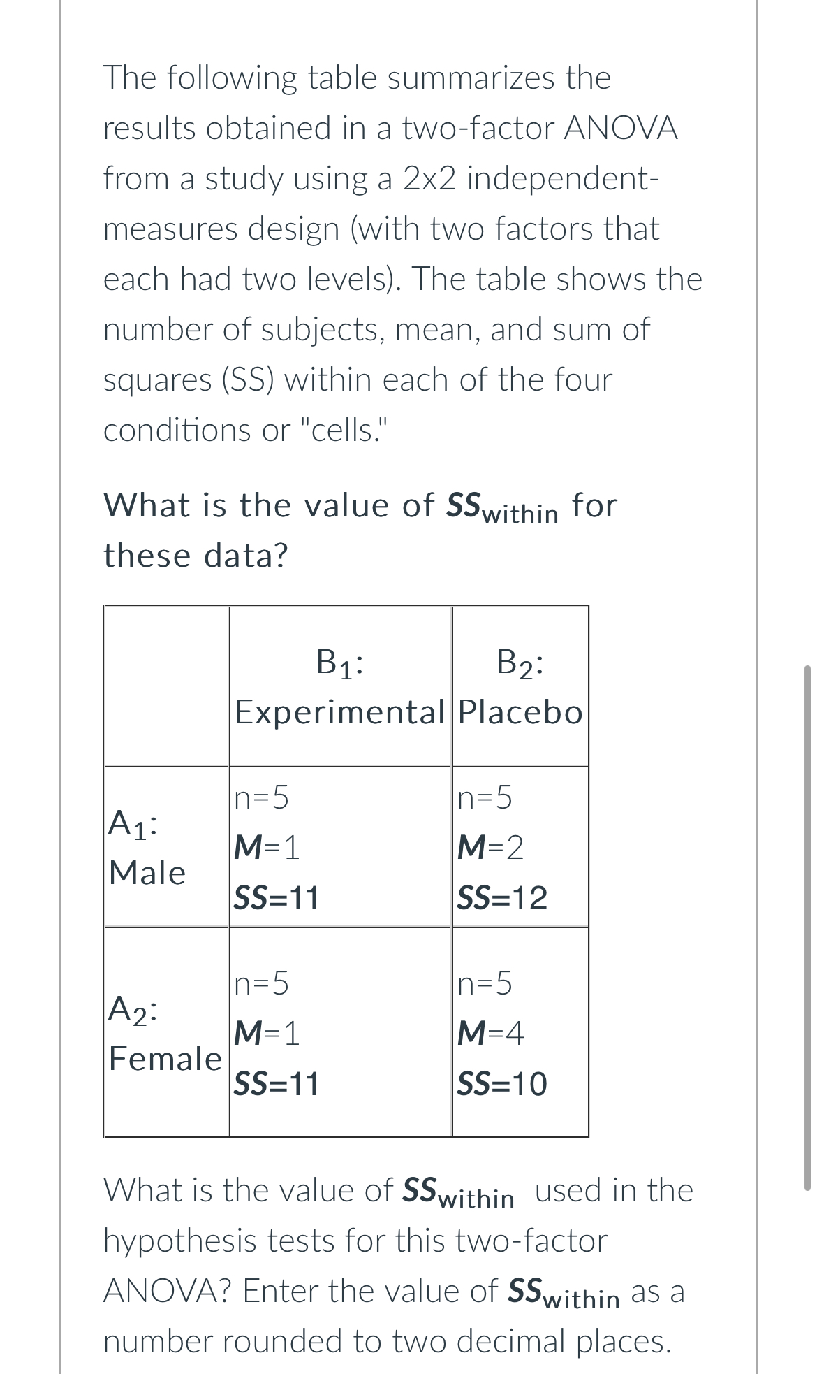 Solved The following table summarizes the results obtained | Chegg.com