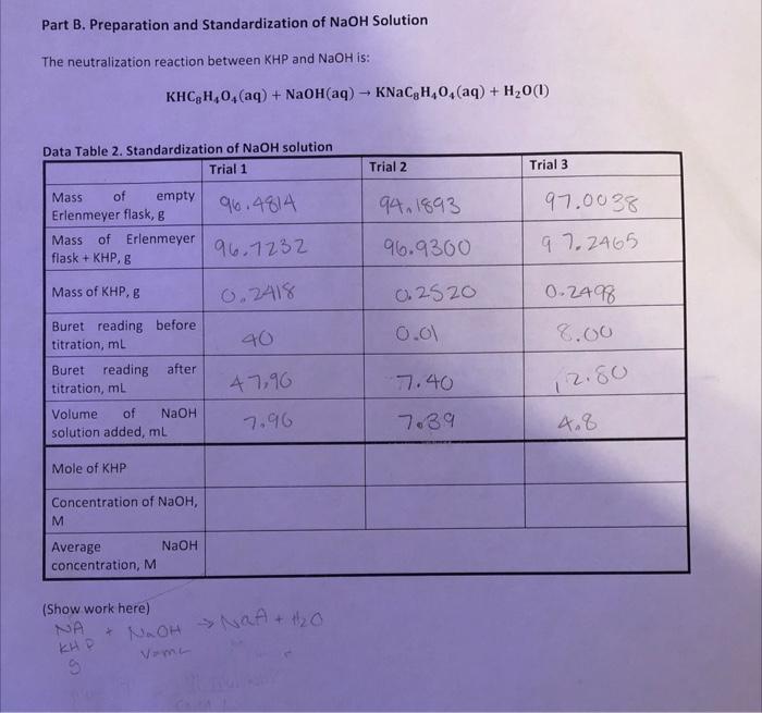 Solved Part B. Preparation and Standardization of NaOH | Chegg.com