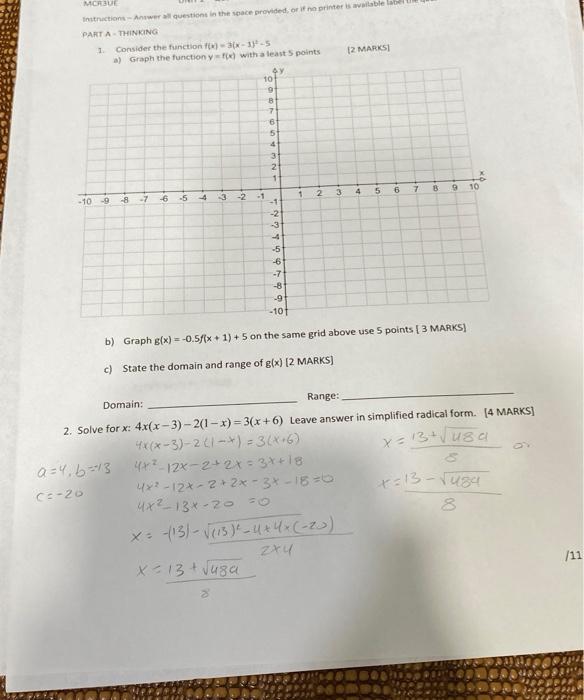 Solved MCRGUE UNIT 2 - Quadratics Name: Instructions - | Chegg.com