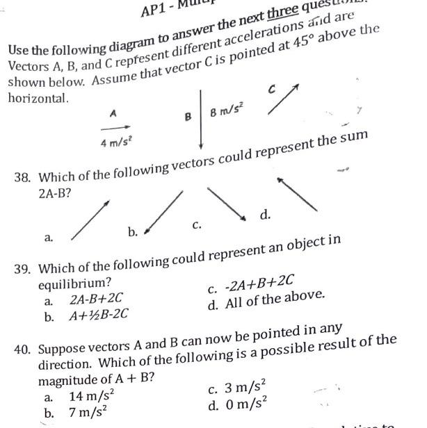 Solved AP1 - Vectors A, B, and C represent different | Chegg.com