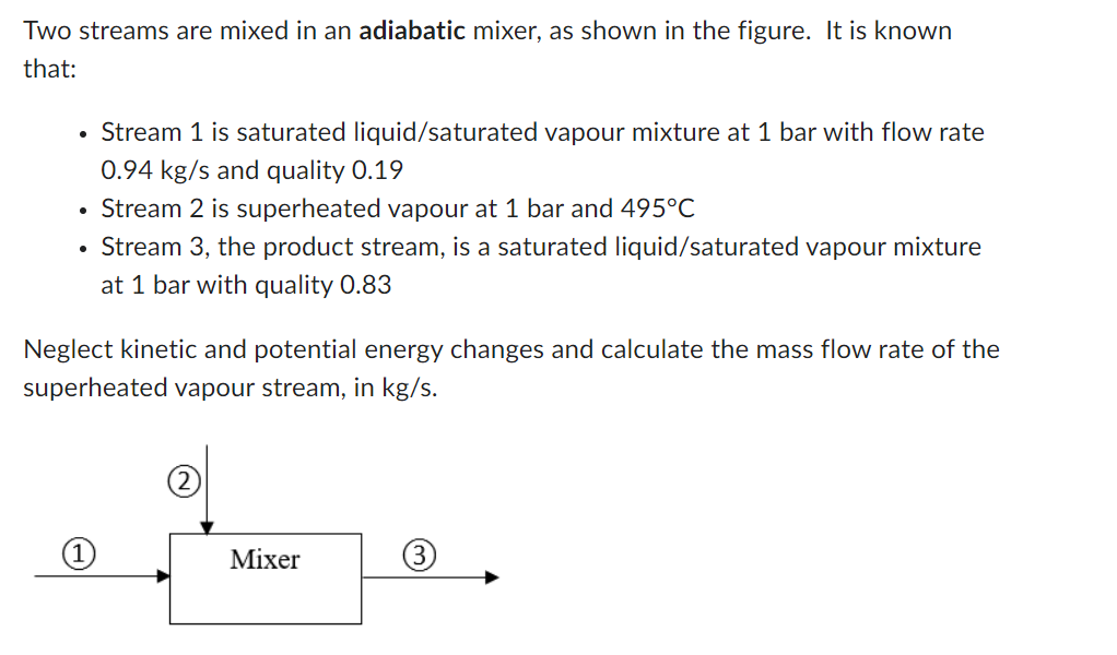 Solved Two streams are mixed in an adiabatic mixer, as shown | Chegg.com