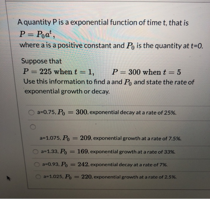 Solved A quantity P is a exponential function of time t, | Chegg.com