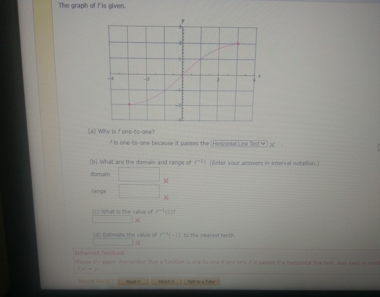 Solved The graph of fis given. (a) Why is f one-to-one? fis | Chegg.com