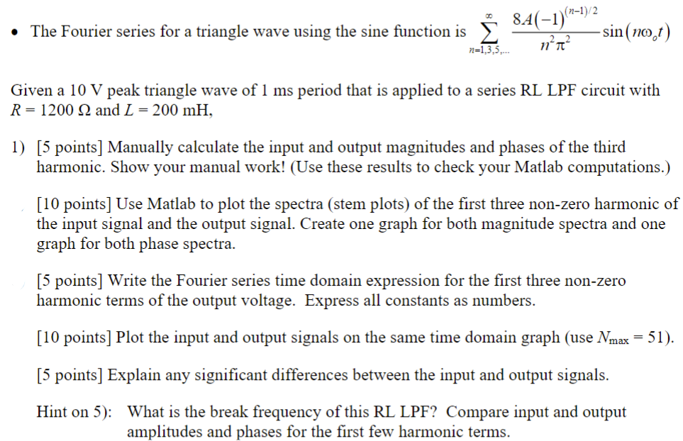 Solved The Fourier series for a triangle wave using the sine | Chegg.com