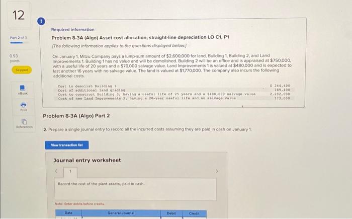 Solved Required information Problem 8-3A (Algo) Asset cost | Chegg.com