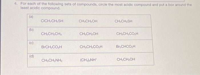Solved For each of the following sets of compounds, circle | Chegg.com