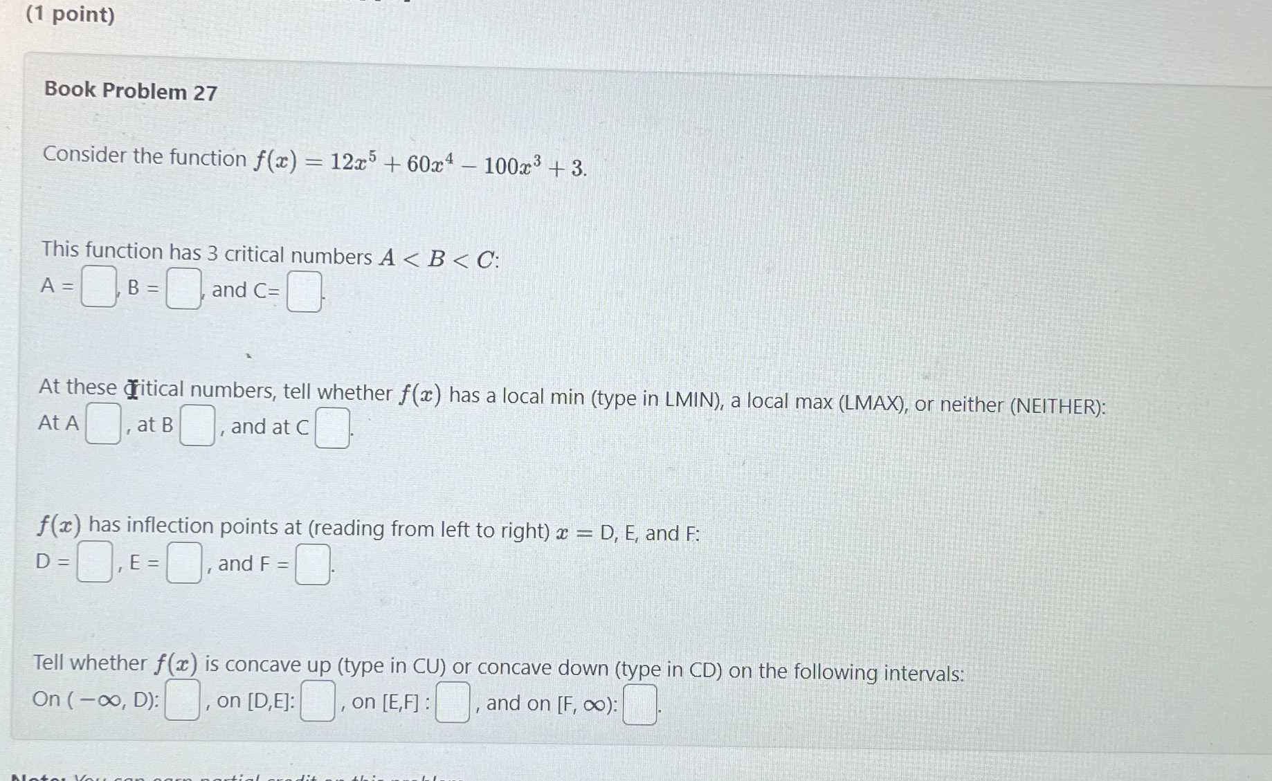 Solved (1 ﻿point)Book Problem 27Consider the function | Chegg.com