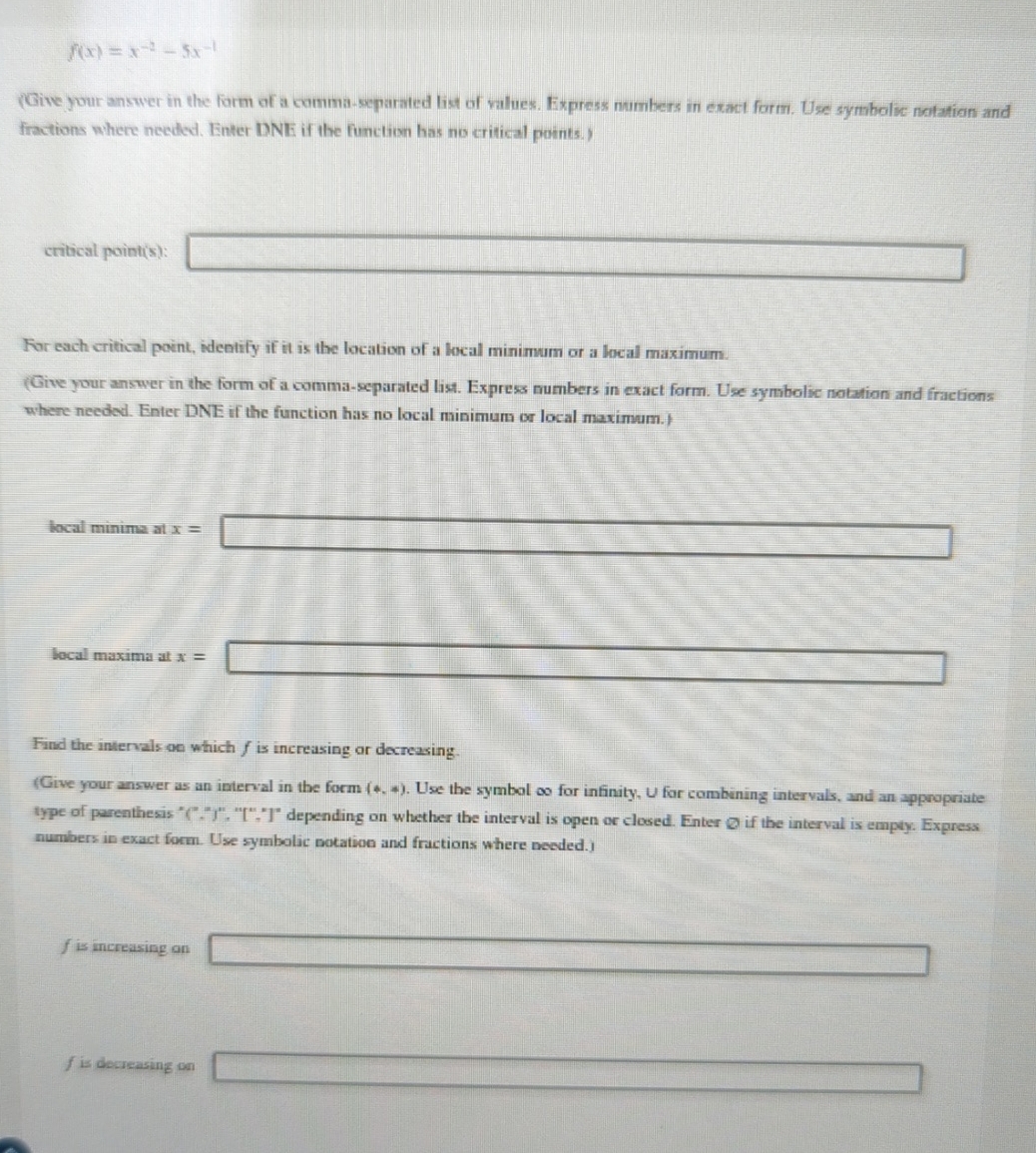 Solved f(x)=x-2-5x-1(Gite your answer in the form of a | Chegg.com