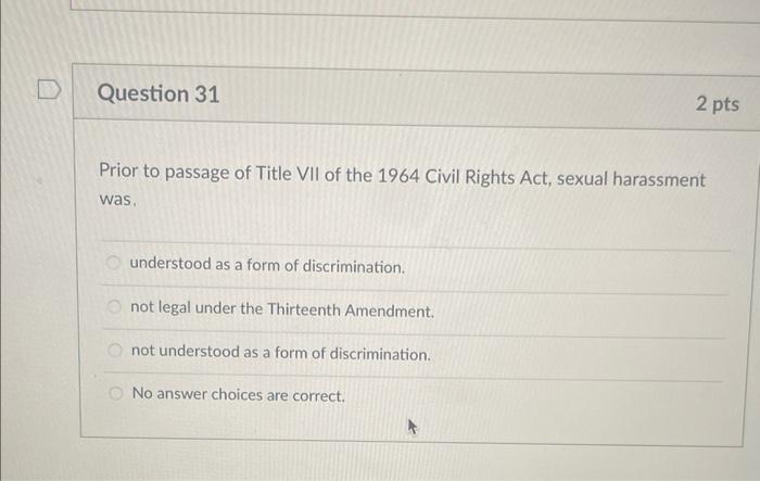 Prior to passage of Title VII of the 1964 Civil | Chegg.com