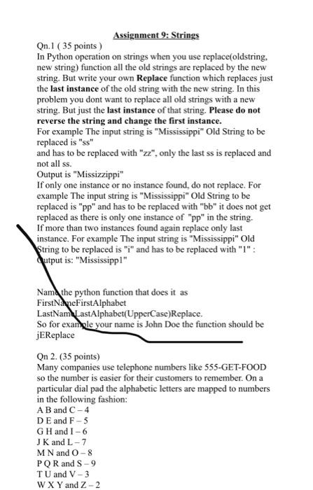Solved Qn.1 ( 35 points ) Assignment 9: Strings In Python | Chegg.com