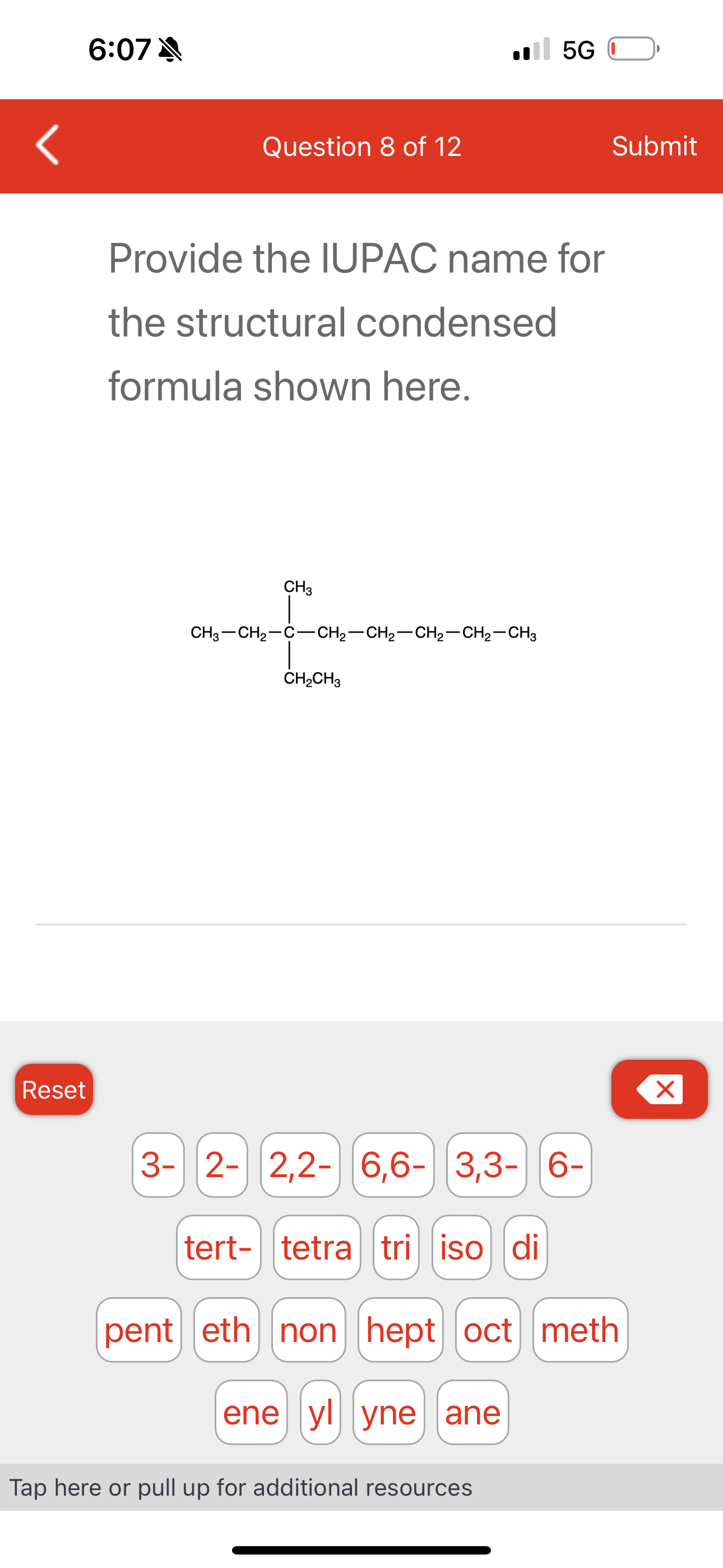 6:075GQuestion 8 ﻿of 12SubmitProvide the IUPAC name | Chegg.com