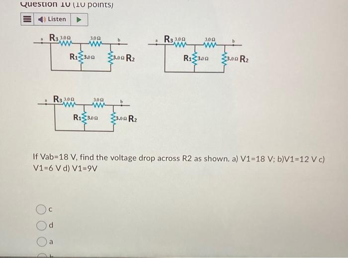 Solved If Vab=18 V, find the voltage drop across R2 as | Chegg.com