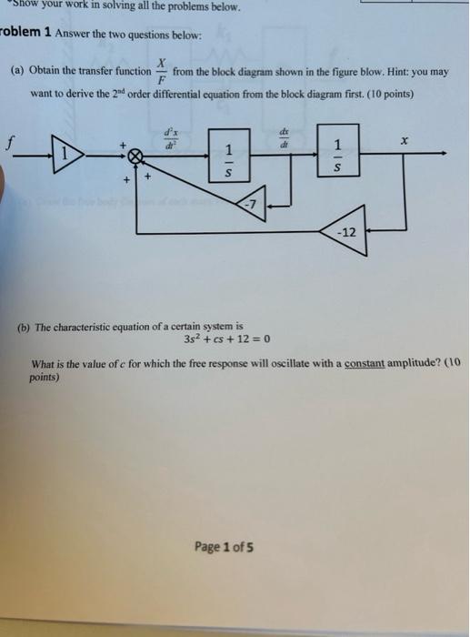 roblem 1 Answer the two questions below: (a) Obtain | Chegg.com