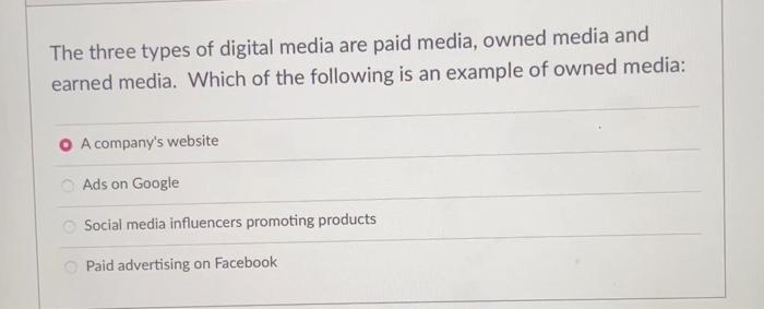 Solved The three types of digital media are paid media, | Chegg.com